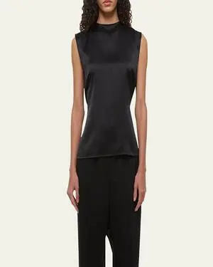 Helmut Lang Sleeveless Draped Silk Scarf Top - Black