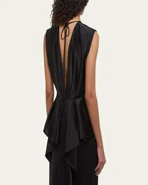 Helmut Lang Sleeveless Draped Silk Scarf Top - Black