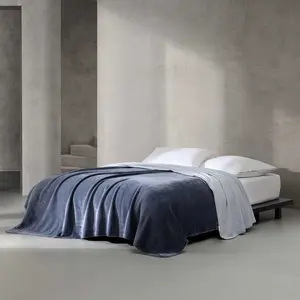 Calvin Klein Modern Reversible Solid Bed Blanket, King - Slate Blue/ Dawn Blue