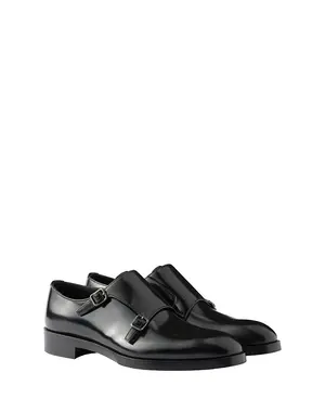 Prada Brushed Leather Double Monk Strap Shoes