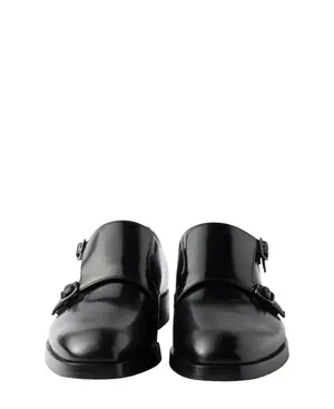 Prada Brushed Leather Double Monk Strap Shoes
