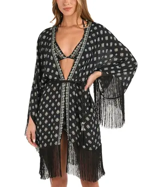 L'Agence Caterina South Western Fringe Kimono Cover-up - Black