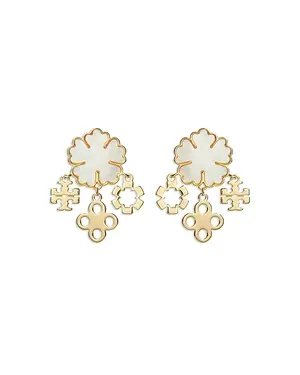 Tory Burch Mother Of Pearl Clover Cluster Drop Earrings - Gold