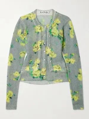 Acne Studios Layered Floral-print Mohair-blend Sweater - Gray