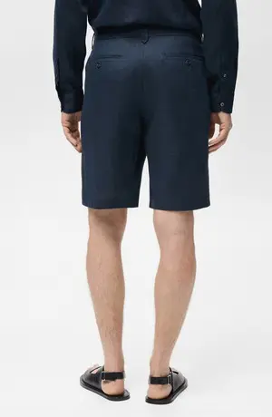 Mango Slim Fit Linen Bermuda Chino Shorts - Dark Navy