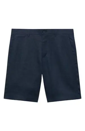 Mango Slim Fit Linen Bermuda Chino Shorts - Dark Navy
