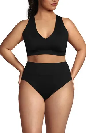 LANDS' END V-neck Bikini With High Waisted Bottoms - Black