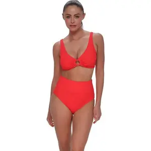 PACIFICA BY SUNSETS Hannah High Waist Bikini Bottom - Red Hot Rib