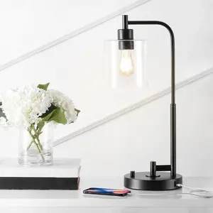 JONATHAN Y Axel Modern 23" Iron/seeded Glass Farmhouse Industrial Usb Charging Led Task Lamp