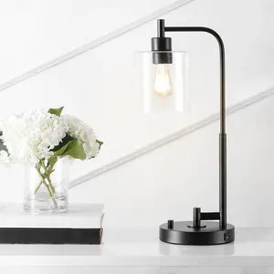 JONATHAN Y Axel Modern 23" Iron/seeded Glass Farmhouse Industrial Usb Charging Led Task Lamp