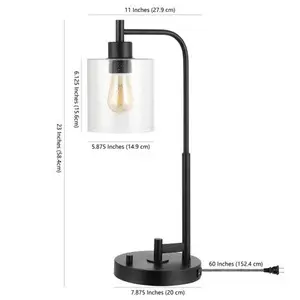 JONATHAN Y Axel Modern 23" Iron/seeded Glass Farmhouse Industrial Usb Charging Led Task Lamp