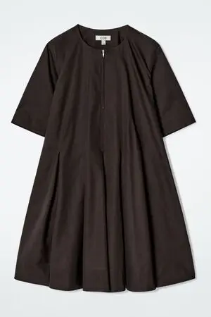 Cos Pleated Zip-up Cotton Mini Dress