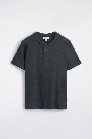 Cos Slim-fit Ribbed Henley T-shirt - Navy