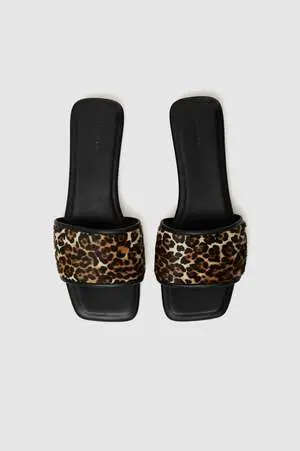 ANINE BING Leather Embossed Logo Slides - Leopard