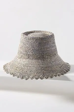 Anthropologie Raffia Boater Hat - Sky