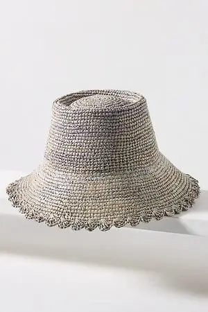 Anthropologie Raffia Boater Hat - Sky