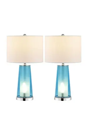 JONATHAN Y Tryon 26" Modern Minimalist Glass/iron Nightlight Led Table Lamp - Clear Blue/chrome