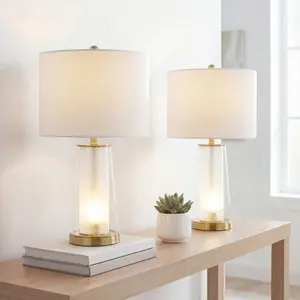 JONATHAN Y Tryon 26" Modern Minimalist Glass/iron Nightlight Led Table Lamp - Clear/brass Gold