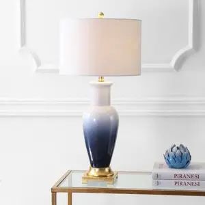 JONATHAN Y Dip Dye 31.5" Ceramic Led Table Lamp - White/navy