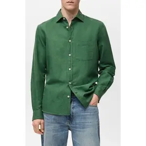 Mango Classic Fit Linen & Cotton Button-up Shirt Billiard Green