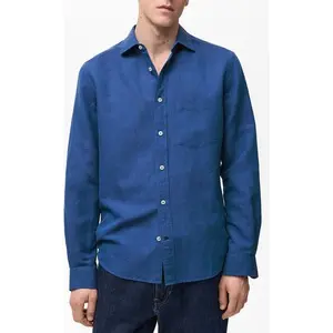 Mango Classic Fit Linen & Cotton Button-up Shirt Ink Blue
