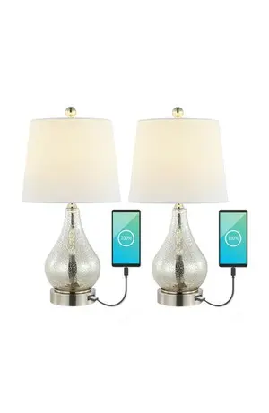 JONATHAN Y Dino 21" Farmhouse Industrial Iron/glass Led Table Lamp With Usb Charging Port - Silver