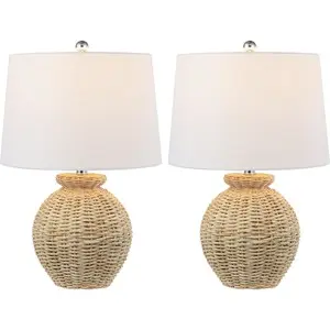 JONATHAN Y Nora 22" Rustic Coastal Rattan Globe Led Table Lamps - Brown