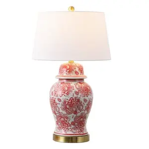 JONATHAN Y Ellis Chinoiserie Ceramic Led Table Lamp Red/white