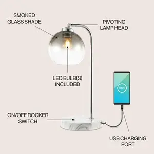 JONATHAN Y Ada 20" Industrial Contemporary Iron/glass Led Task Lamp With Usb Charging Port