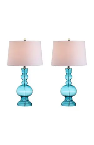 JONATHAN Y Genie 28.5" Glass Led Table Lamp - Aqua