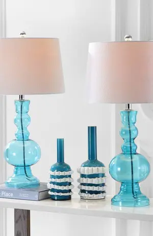 JONATHAN Y Genie 28.5" Glass Led Table Lamp - Aqua