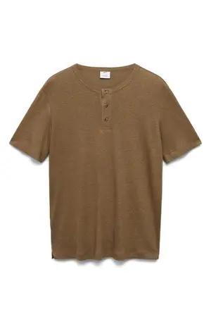 Mango Linen Blend T-shirt - Khaki