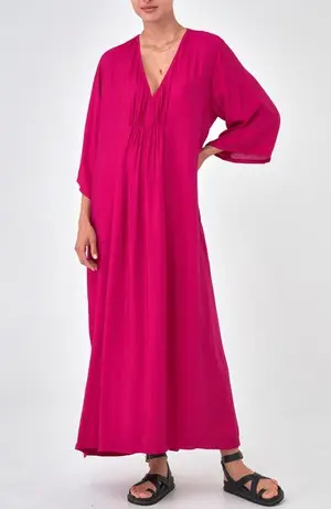 OCEAN+MAIN Caftan With Rouched Front - Fuchsia
