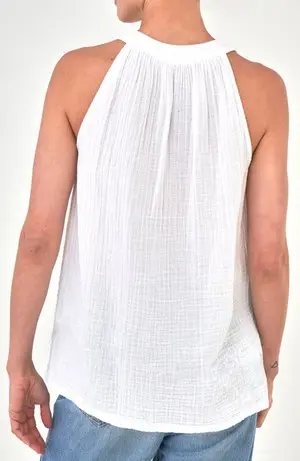 OCEAN+MAIN Sleeveless Gauze Top - White