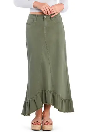 WASH LAB DENIM Pieced Ruffle Maxi Skirt - Olive