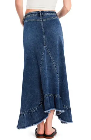 WASH LAB DENIM Pieced Ruffle Maxi Skirt - Shark Blue