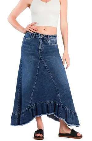 WASH LAB DENIM Pieced Ruffle Maxi Skirt - Shark Blue