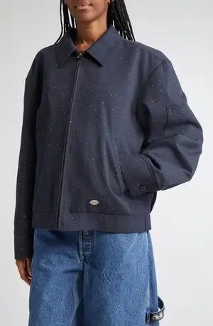 Alexander Wang Hotfix Crystal Boxy Workwear Jacket - Navy