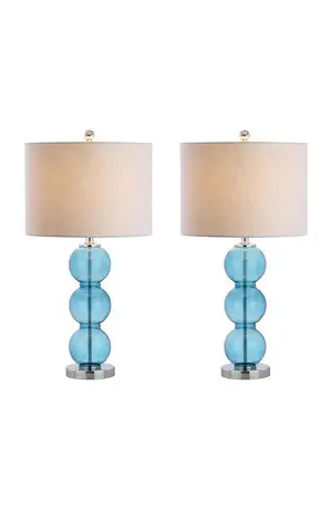 JONATHAN Y Bella 27" Glass Triple-sphere Led Table Lamp - Sky Blue