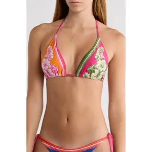 Farm Rio Floral Print Triangle Bikini Top - Pink Multi