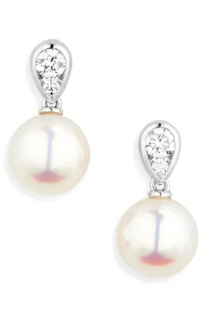 Mikimoto Akoya Pearl And Diamond Stud Earrings - 18kw