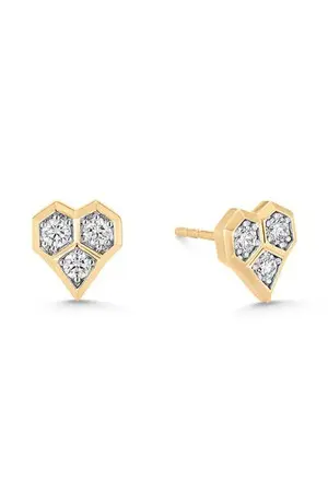 Sara Weinstock Honeycomb Heart Stud Earrings - Yellow Gold/ Diamond