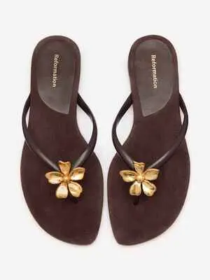 REFORMATION Onyx Thong Sandal - Espresso Suede Flower