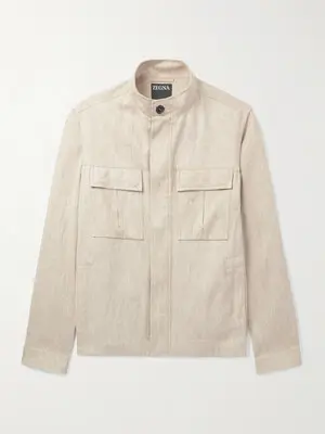 Zegna Leather-trimmed Linen Overshirt - Neutrals