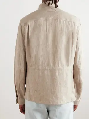 Zegna Leather-trimmed Linen Overshirt - Neutrals