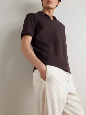 Mr P. Jonny Open-collar Pointelle-knit Cotton Polo Shirt