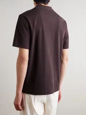 Mr P. Jonny Open-collar Pointelle-knit Cotton Polo Shirt