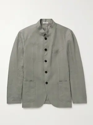 Boglioli Slim-fit Nehru-collar Herringbone Linen Jacket - Gray