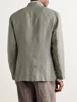 Boglioli Slim-fit Nehru-collar Herringbone Linen Jacket - Gray