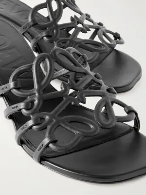 Loewe Petal Anagram Leather Sandals - Black